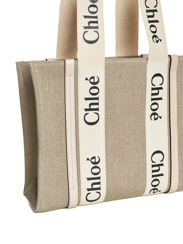 Chloé Medium Woody Tote Bag In Linen