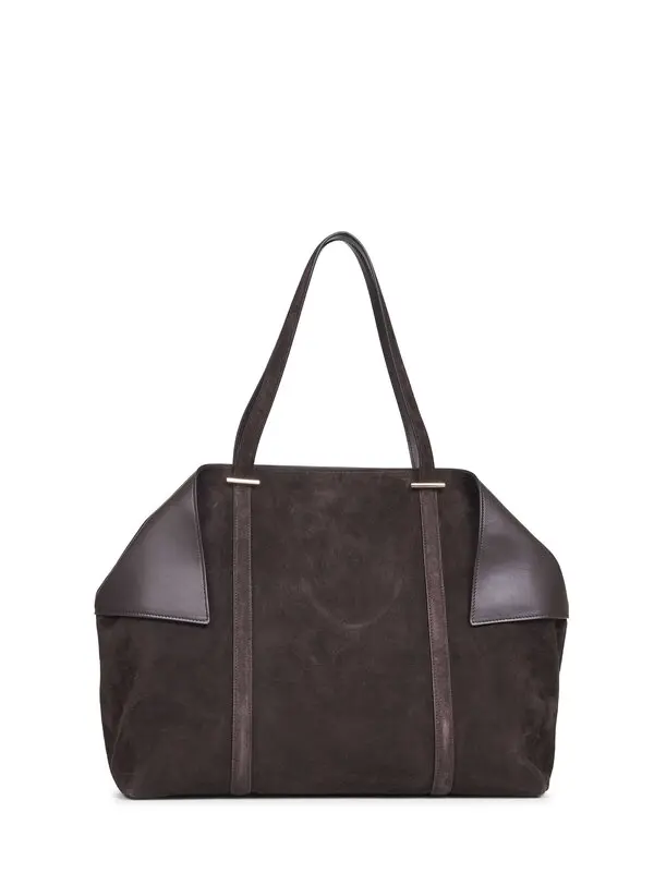FERRAGAMO Dark Brown Calfskin Suede Folded Tote Bag