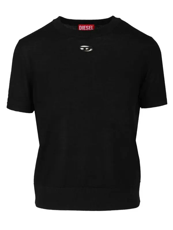 DIESEL® Oval D" Embroidered Wool Sweater - Black