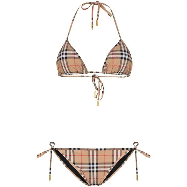 Burberry Archive Beige Check Triangle Bikini - Brown
