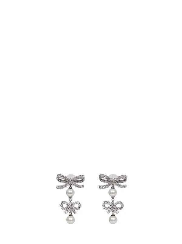 SELF-PORTRAIT Double Bow Pearl Drop Earrings - Multicolor