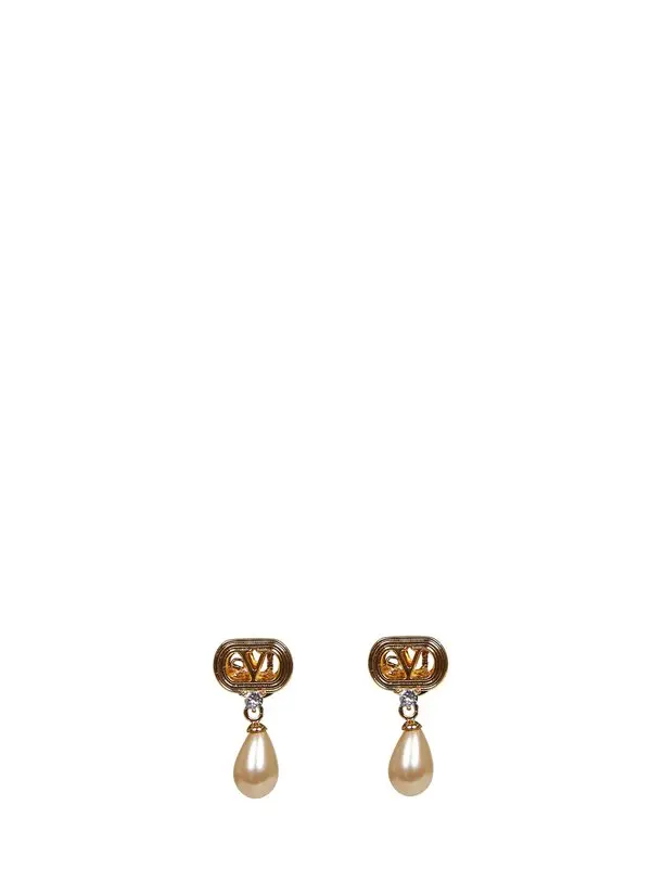 Valentino Garavani Ovalette Vlogo Drop Earrings With Faux Pearl And Crystal - Multicolor