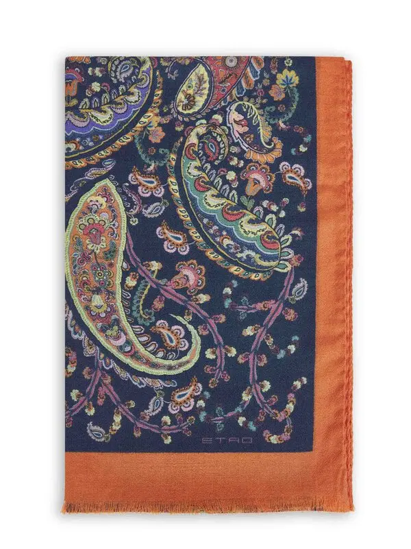 Etro Blue Cashmere Blend Paisley-pattern Scarf - Multicolor