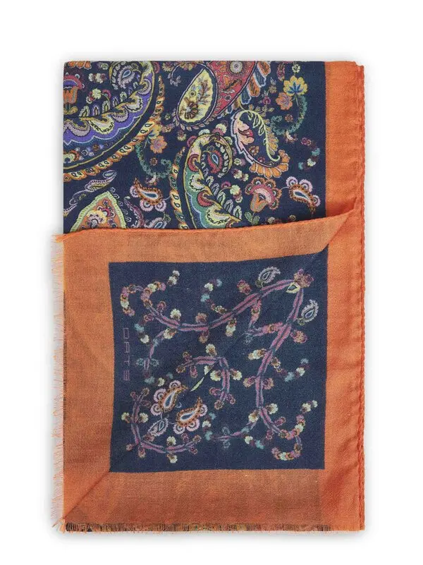 Etro Blue Cashmere Blend Paisley-pattern Scarf