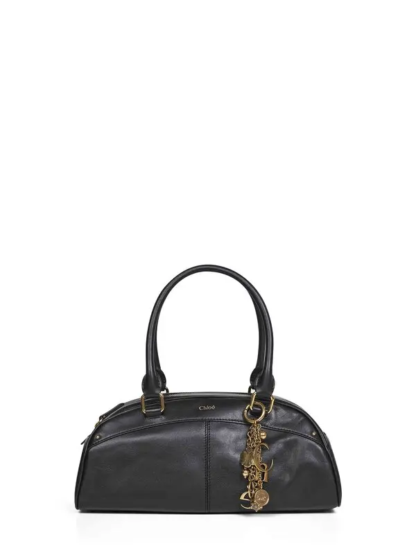 Chloé Black Leather Bowling Bag With Charms - Multicolor