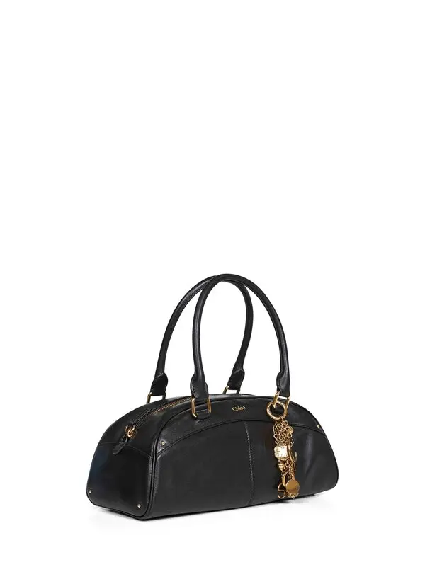 Chloé Black Leather Bowling Bag With Charms - Multicolor