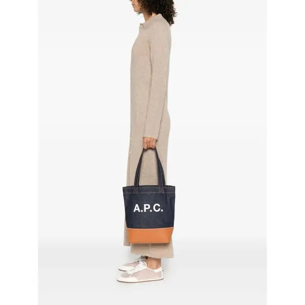 A.p.c. Denim And Leather Tote Bag - Blue
