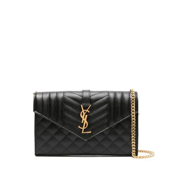 Saint Laurent Quilted Calf Leather Monogram Clutch With Chain Strap - Black