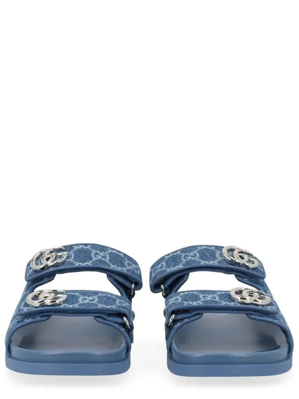Gucci Gg Logo Denim Slide Sandals