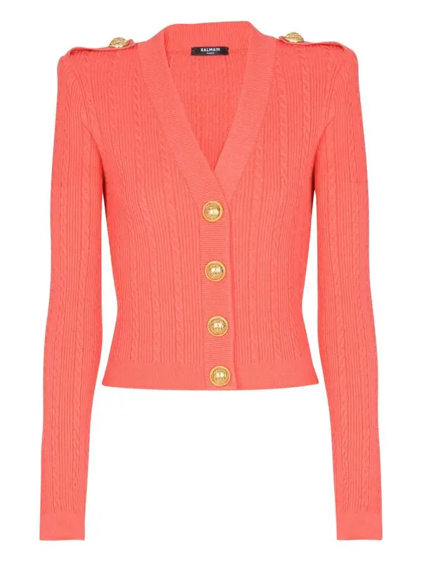 Balmain V-neck Button-up Cardigan With Embossed Logo Buttons - Multicolor