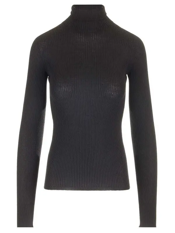 Sportmax Flavia Ribbed Knit Wool Turtleneck - Black