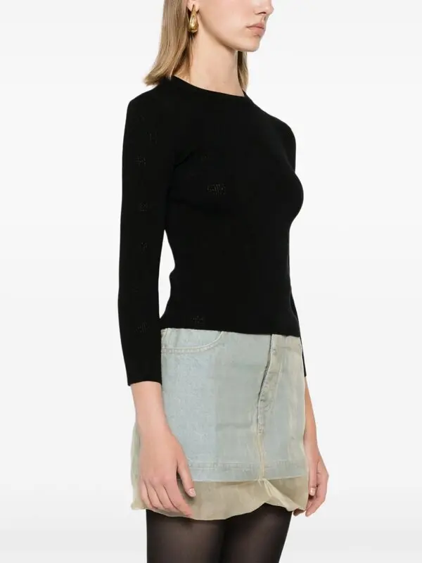 Balenciaga Open-knit Wool Bb Pattern Crew Neck Top - Multicolor