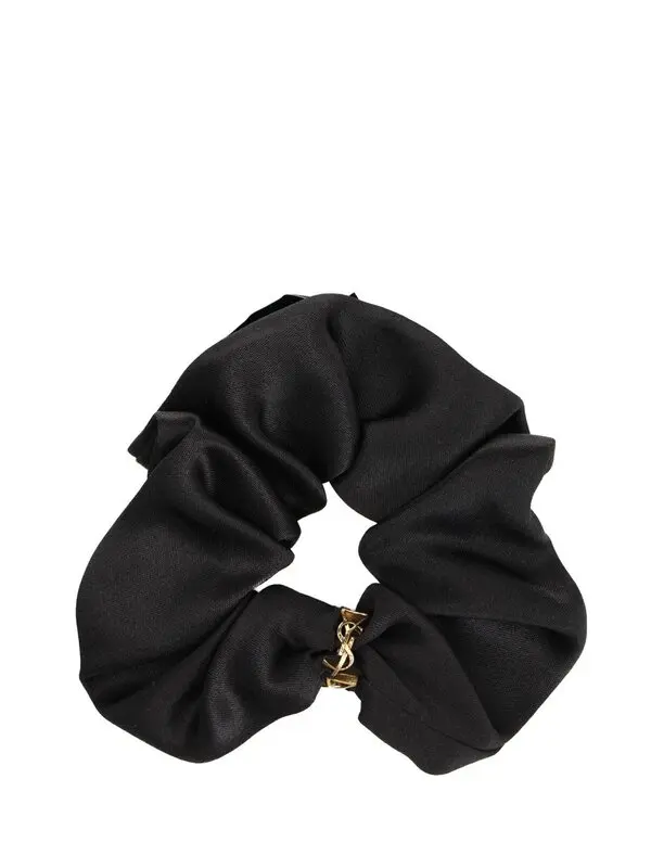 Saint Laurent Cassandre Silk Satin Scrunchie - Black