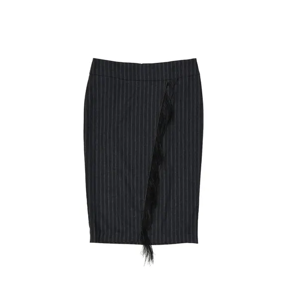 Brunello Cucinelli Wool Striped Skirt With Fringe Detail - Gray