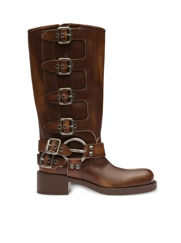 Miu Miu Leather Buckled Boots