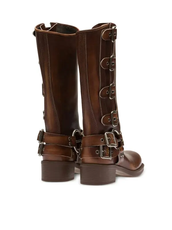 Miu Miu Leather Buckled Boots