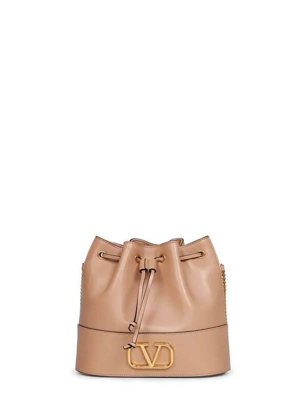 Valentino Garavani Rose Sand Vlogo Signature Mini Bucket Bag