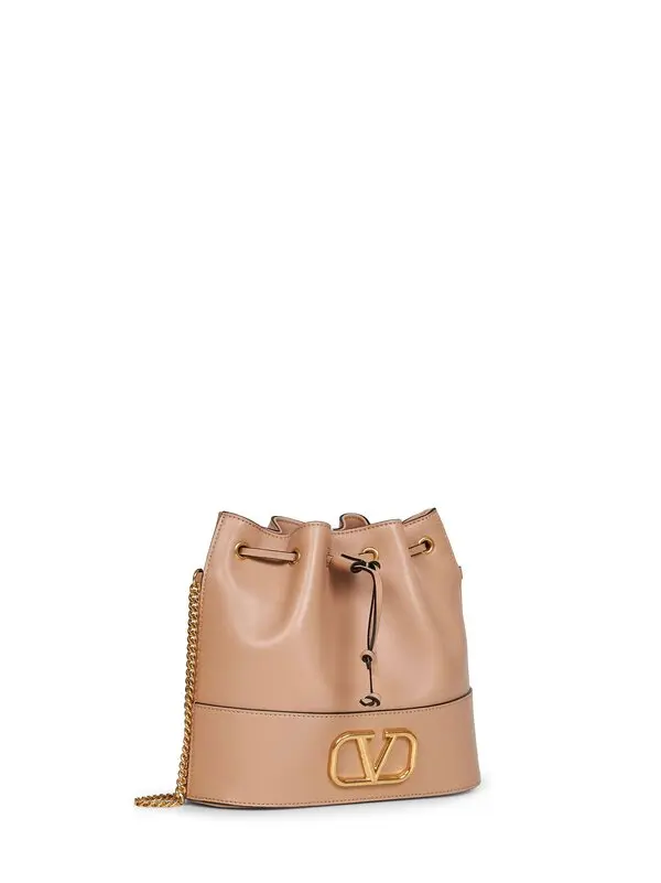 Valentino Garavani Rose Sand Vlogo Signature Mini Bucket Bag