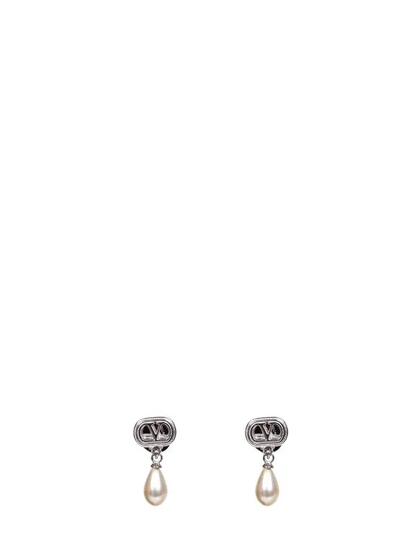 Valentino Garavani Metal Ovalette Vlogo Earrings With Pearls And Crystals - Multicolor