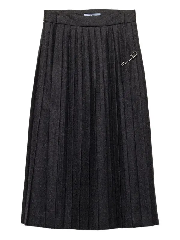 Prada Flannel Pleated Skirt With Safety Pin Embellishment - Multicolor