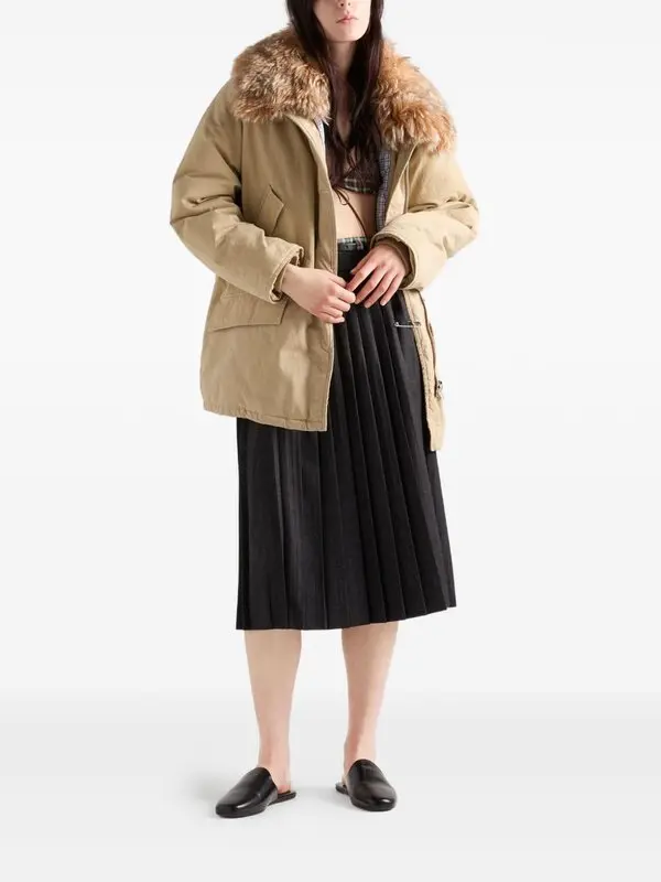 Prada Flannel Pleated Skirt With Safety Pin Embellishment - Multicolor