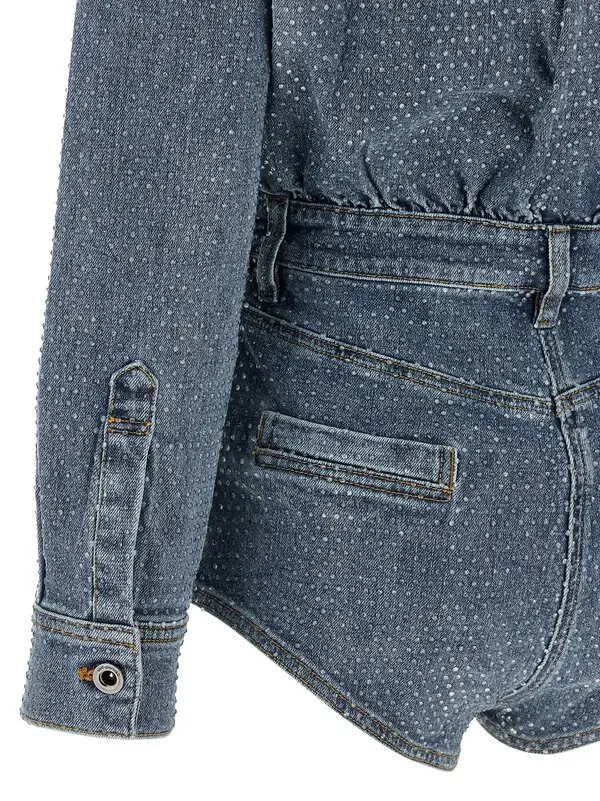SELF-PORTRAIT Rhinestone Embellished Denim Jumpsuit
