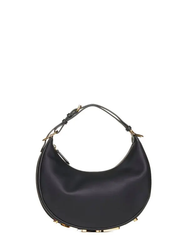 Fendi Black Leather Hobo Bag With Vintage Gold Metal Lettering - Multicolor