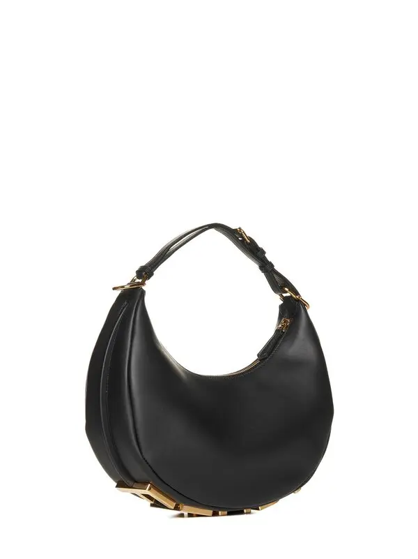 Fendi Black Leather Hobo Bag With Vintage Gold Metal Lettering - Multicolor