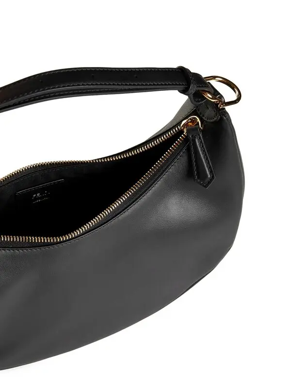 Fendi Black Leather Hobo Bag With Vintage Gold Metal Lettering - Multicolor