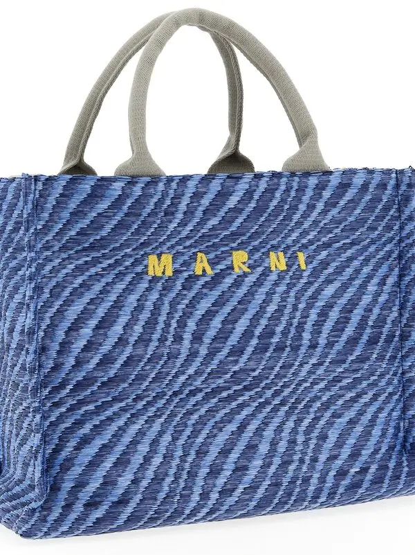 Marni Two-tone Raffia Effect Handbag With Embroidered Logo