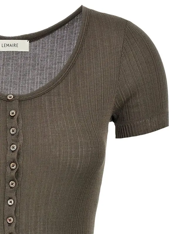 LEMAIRE V-neck Ribbed Bodysuit With Button Fastening