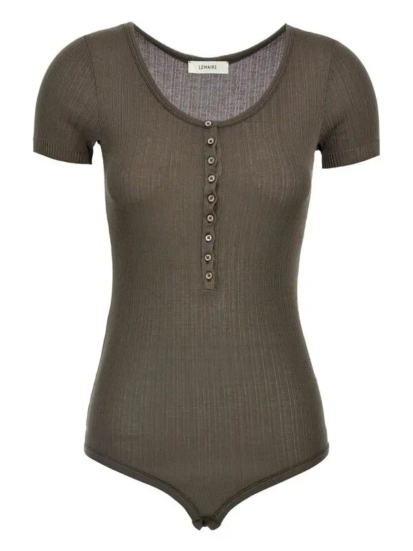 LEMAIRE V-neck Ribbed Bodysuit With Button Fastening - Multicolor