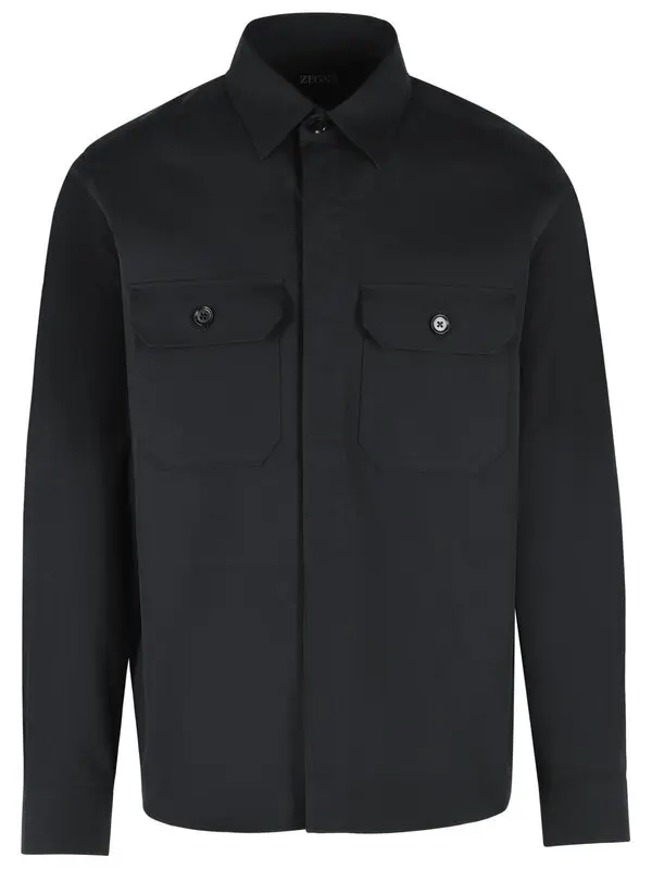 Zegna Stretch Cotton Overshirt - Black