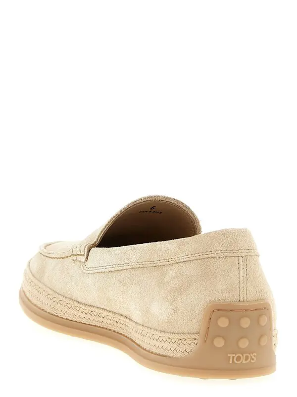 TOD'S Suede Loafers With Raffia Midsole - Cream
