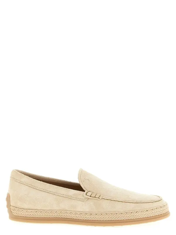 TOD'S Suede Loafers With Raffia Midsole - Cream