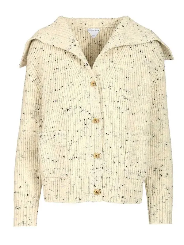 Bottega Veneta Ribbed Wool Cardigan With Knot Button Detail - Cream