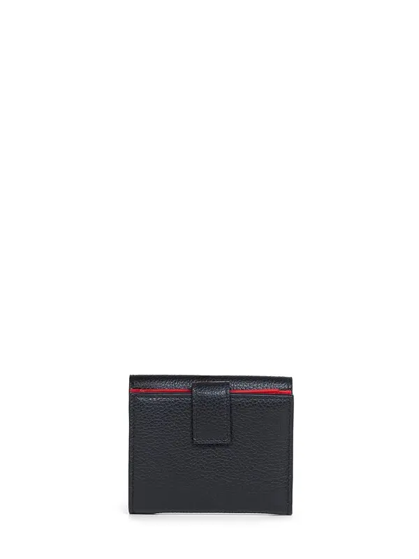 FERRAGAMO Black Hammered Calfskin Leather Gancini Compact Wallet - Multicolor