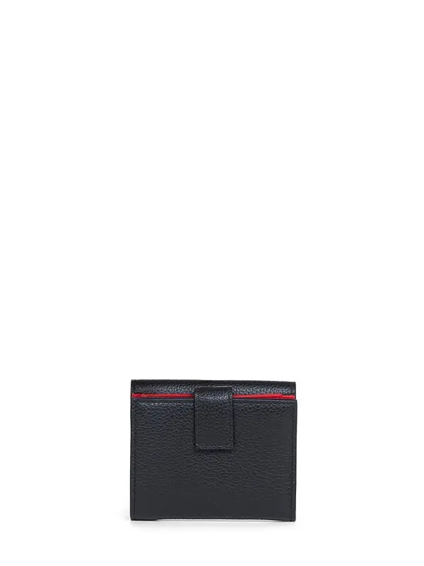 FERRAGAMO Black Hammered Calfskin Leather Gancini Compact Wallet