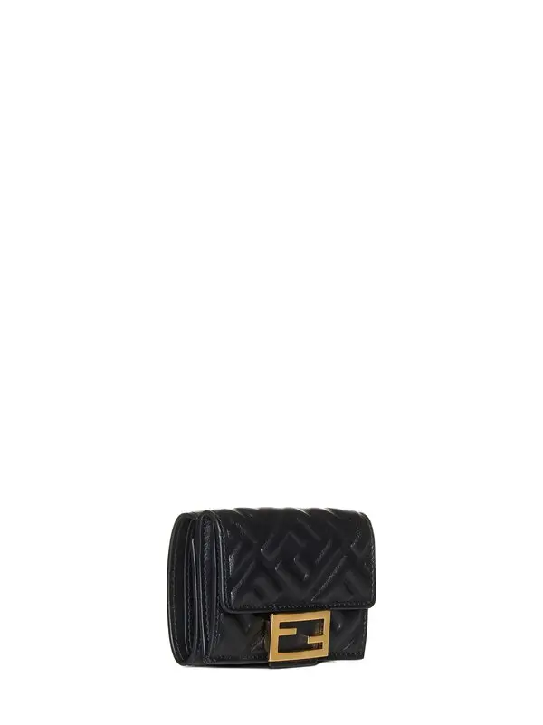 Fendi Micro Trifold Wallet In Ff Leather - Multicolor