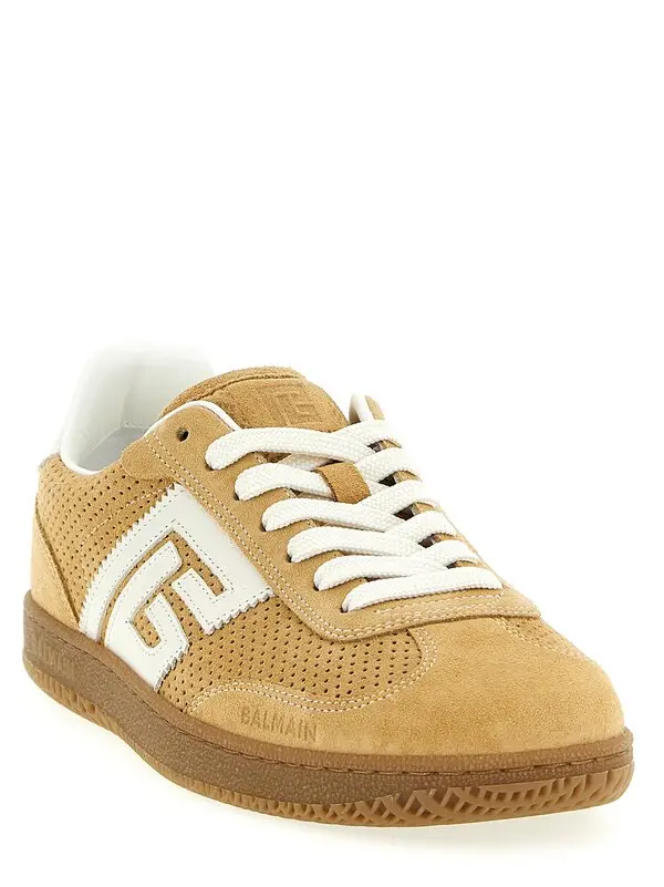 Balmain Suede Sneakers With Perforated Detail - Cream