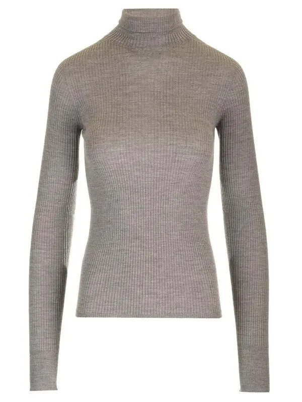 Sportmax Flavia Ribbed Knit Wool Turtleneck - Gray