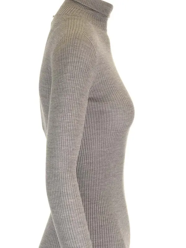 Sportmax Flavia Ribbed Knit Wool Turtleneck - Gray