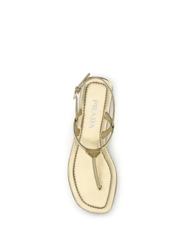 Prada Patent Leather Flip-flop Sandals With Metal Triangle Logo - Silver