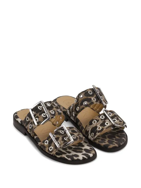 GANNI Leopard Print Buckled Sandals - Multicolor