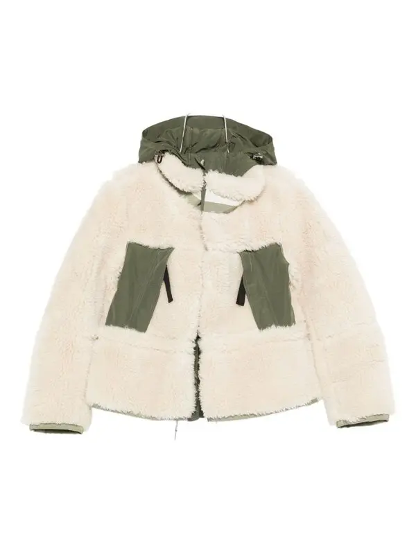 Sacai Shearling Blouson Jacket With Drawstring Hood