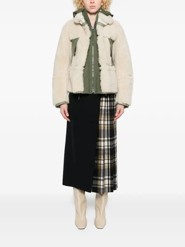 Sacai Shearling Blouson Jacket With Drawstring Hood