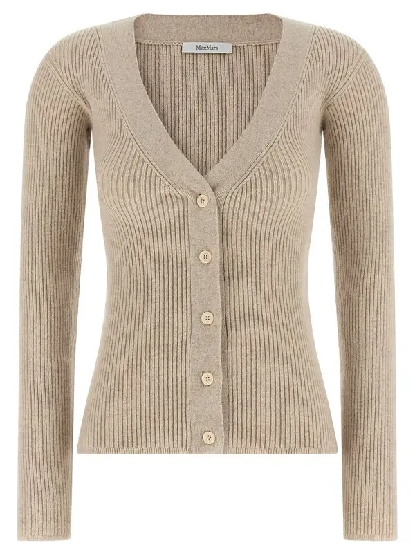 Max Mara Ribbed Wool And Cashmere V-neck Sweater - Cream