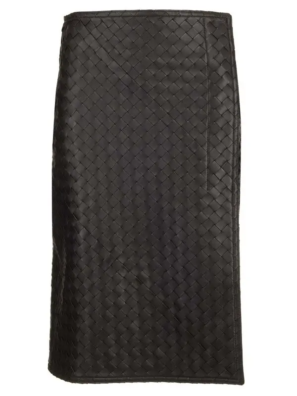 Bottega Veneta Woven Nappa Leather Pencil Skirt - Brown