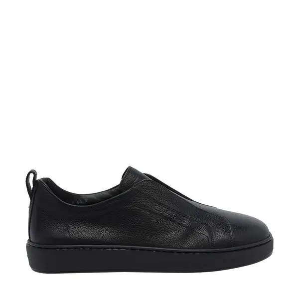 Santoni Leather Slip-on Sneakers - Black