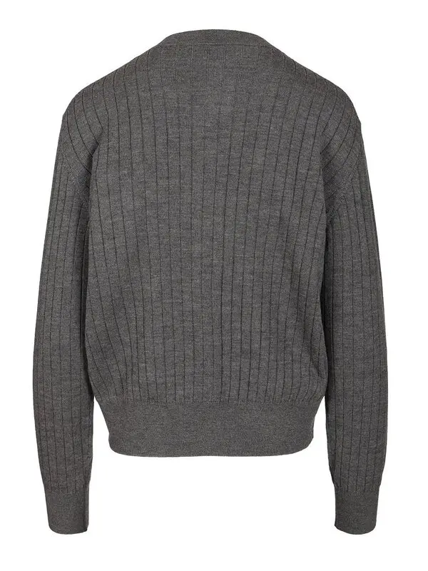Bottega Veneta Ribbed Wool Cardigan With Knot Buttons - Gray